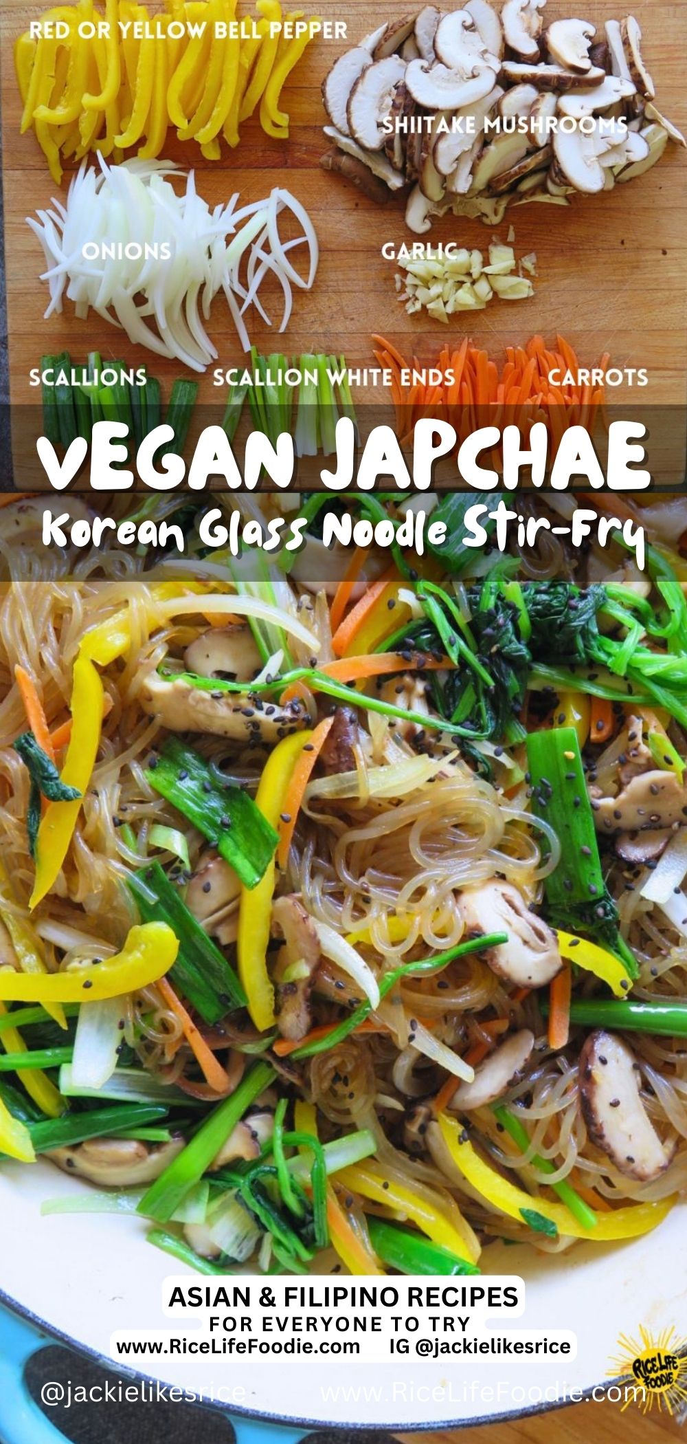Delicious Vegan Japchae Recipe | Korean Glass Noodle Stir-Fry | Rice ...