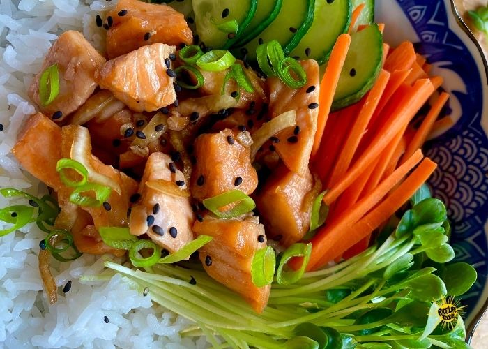 Delicious Cooked Salmon Poke Bowl with Custom Toppings | Rice Life ...